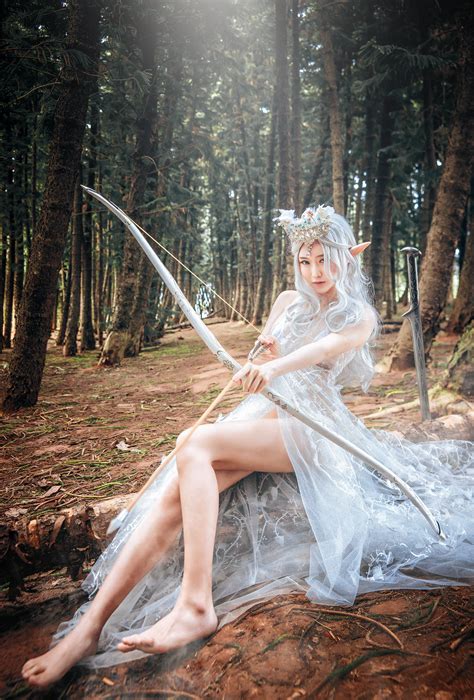 Wallpaper Pemanah Busur Model Wanita Di Luar Ruangan Asia Gadis