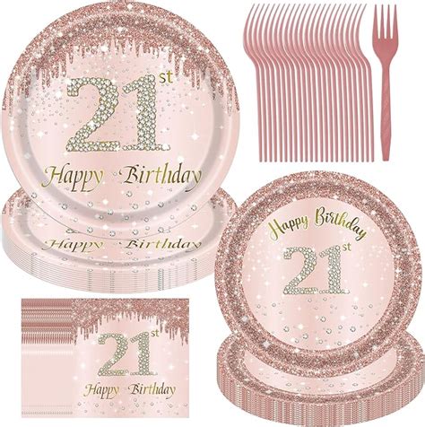 21st Birthday Decorations For Her Rose Gold Plates Rose