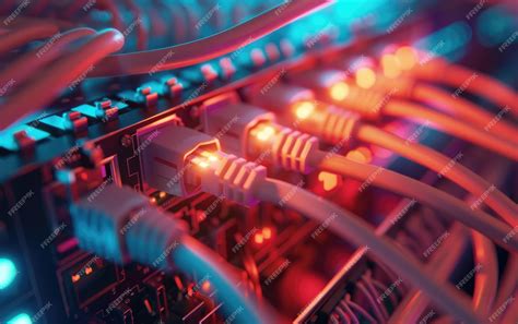 Ethernet Cables Connected To A Network Switch Glowing Lights Visible Premium Ai Generated Image