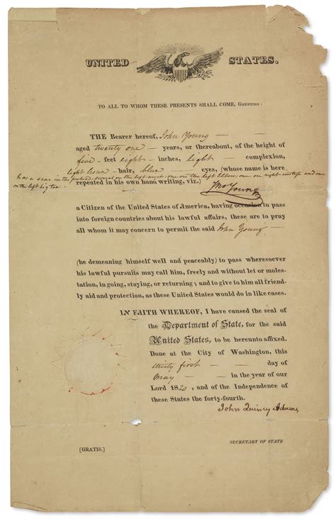 A Signed Passport John Quincy Adams 21 May 1820 Christies
