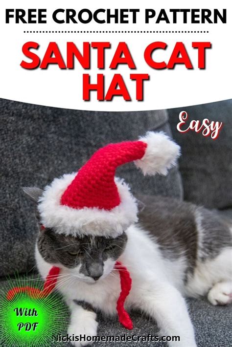 Free Crochet Cat Santa Hat Pattern For Christmas Nickis Homemade Crafts