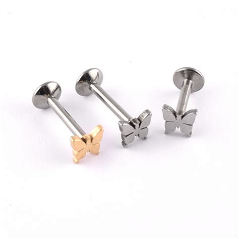 Titanium Labret Internal Thread With Small Butterfly Deep Blue Body