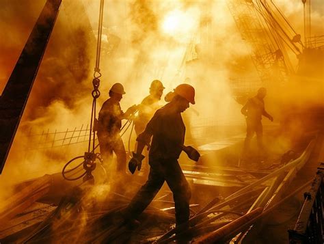 Construction Workers In Hard Hats Under Scorching Sun Premium Ai