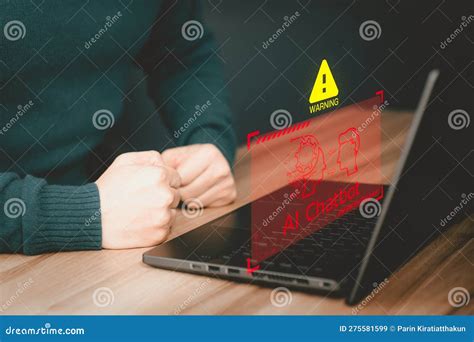 Adult Man Using Laptop Chatting With A Smart Ai Chatbot With Triangle