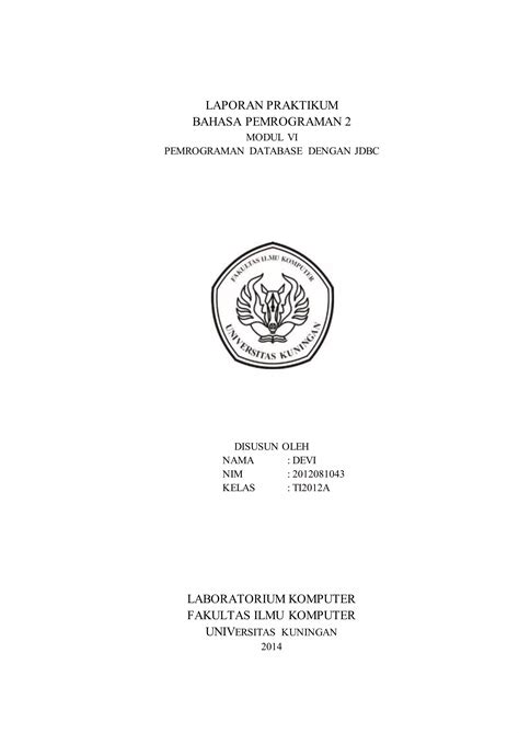laporan praktikum modul 6 pemrogrman database dengan jdbc pdf