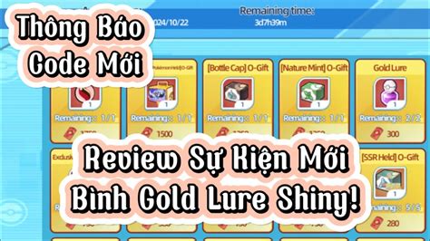 Thông Báo Code Mới Và Review Sự Kiện Đổi Bình Gold Lure Shiny ShunPKM