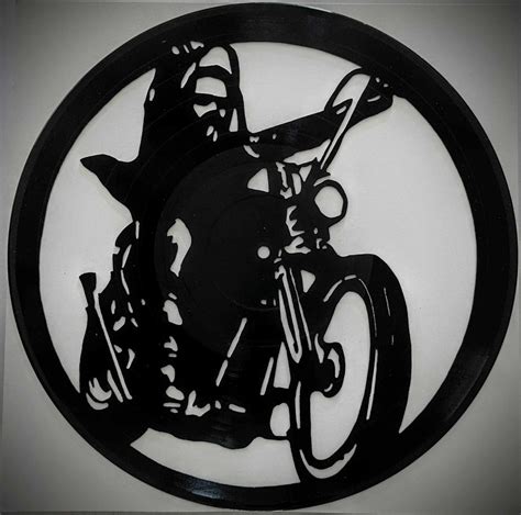 Motorcyclist Biker Art Vinyl Record T Decor Handmade Upcycled