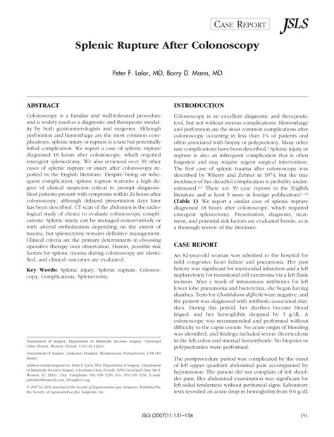 Pdf Splenic Rupture After Colonoscopy