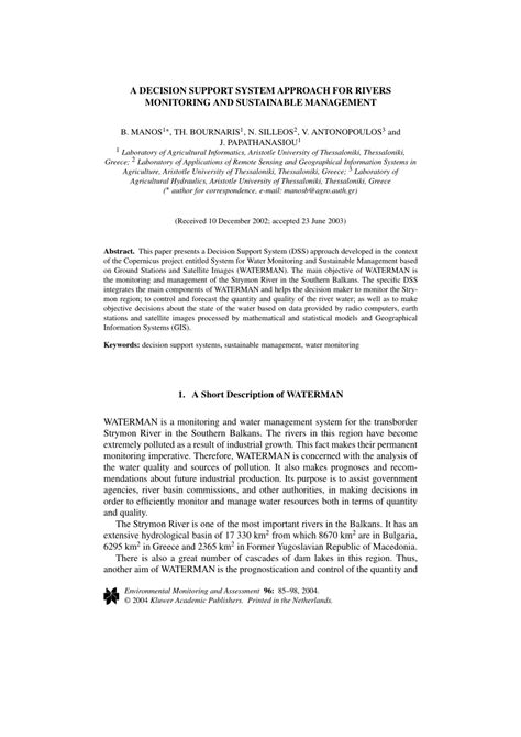 PDF A Decision Support System Approach For Rivers Monitoring And Sustainable Management