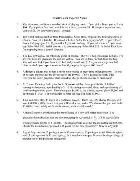 Practice With Expected Value