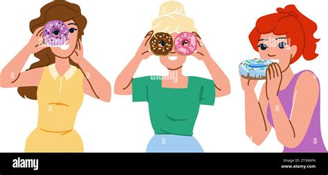 Girl Donut Woman Vector Stock Vector Image And Art Alamy