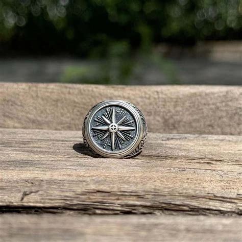 Compass Rose Signet Sterling Silver Ring Gthic