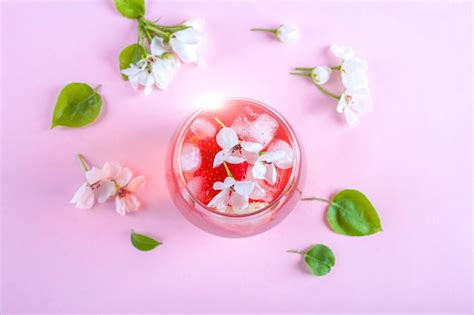 스파클링 와인 딸기 얼음 조각이있는 시원한 딸기 상그리아 한 잔으로 여전히 생활하십시오 상쾌한 여름 알코올 칵테일 음료 레모네이드 또는 아이스 티 텍스트공간을 복사합니다 0