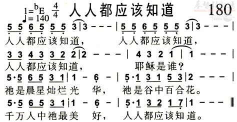 0180人人都应该知道 简谱 敬拜赞美歌谱集 基督教歌谱大全