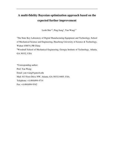 Pdf A Multi Fidelity Bayesian Optimization Approach Based On The Expected Further Improvement