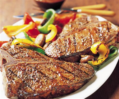 T Bone Steaks With Grilled Vegetables And Steak Sauce Beef Loving