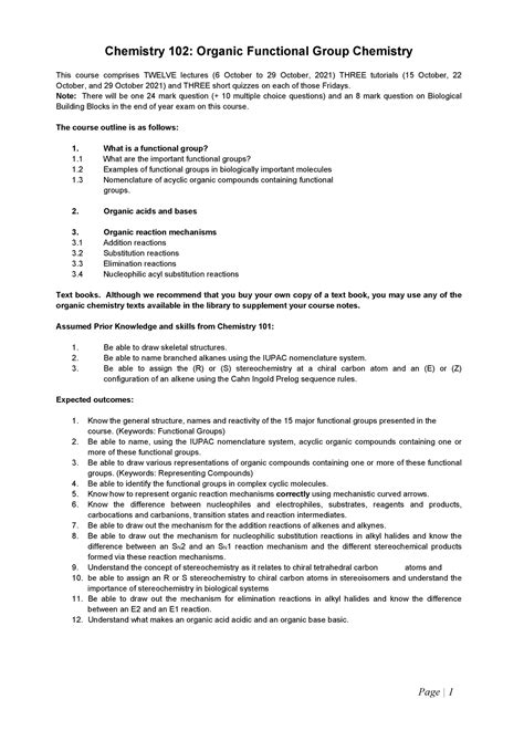 Organic Chem 102 2021 Chemistry 102 Organic Functional Group
