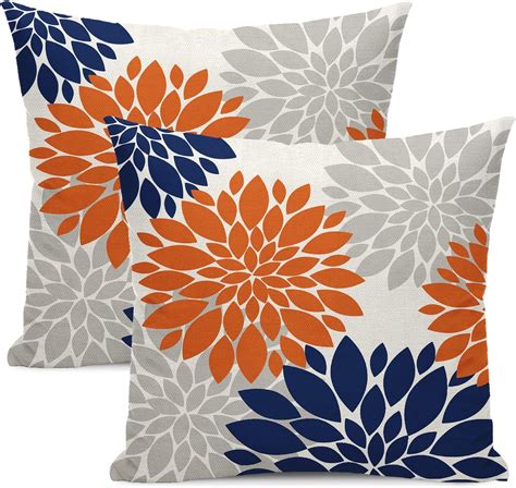 Navy Blue Burnt Orange Pillow Covers 20x20 Inch Set Of 2fall Colored