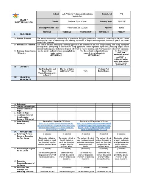 Grade 7 Week 4 English Pdf Verb Perfect Grammar
