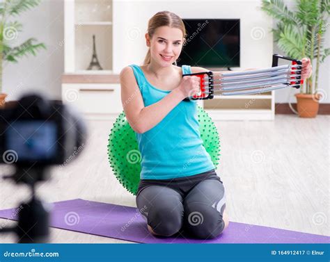 Sport Blogger Recording Video For Vlog Stock Image Image Of Biceps Muscular