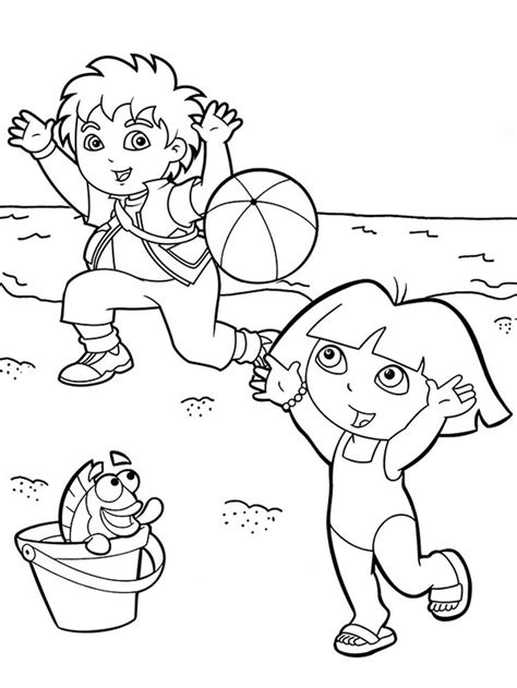 Dora And Diego Playing Ball Coloring Page