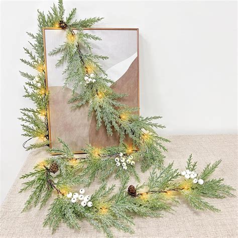Ophelia Co 6Ft 20LED Christmas Garland With Lights Timer Cedar