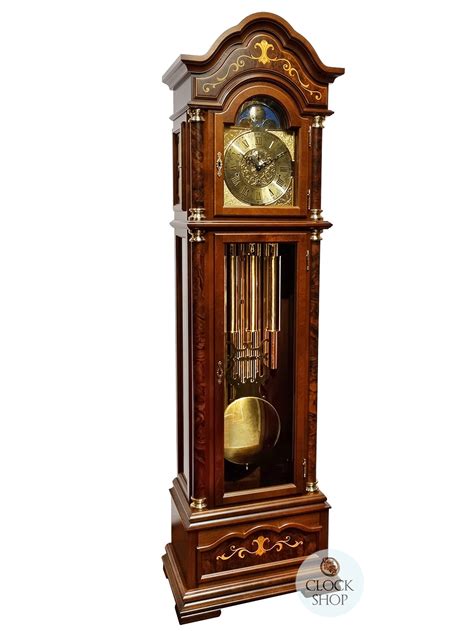 Walnut Triple Chime Grandfather Clock With Wood Inlay Tubular Chime By