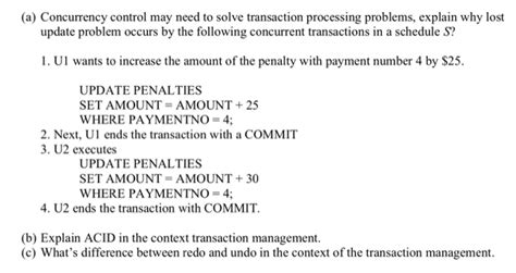 Solved A Concurrency Control May Need To Solve Transaction