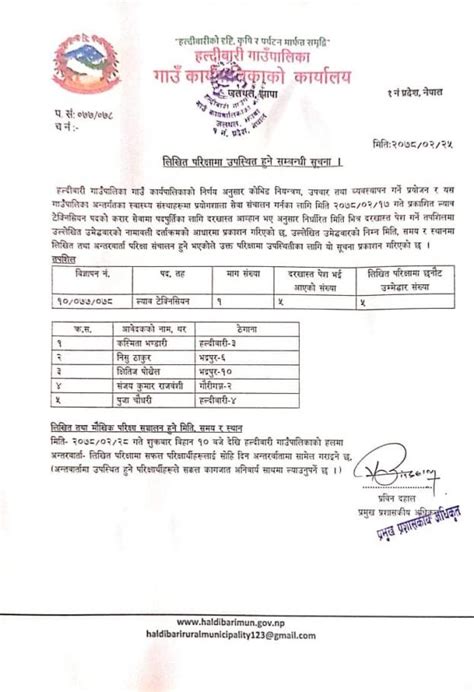 सम्बन्धित सबैमा जानकारीका लागि जारी सूचना हल्दीबारी गाउँपालिका गाउँ