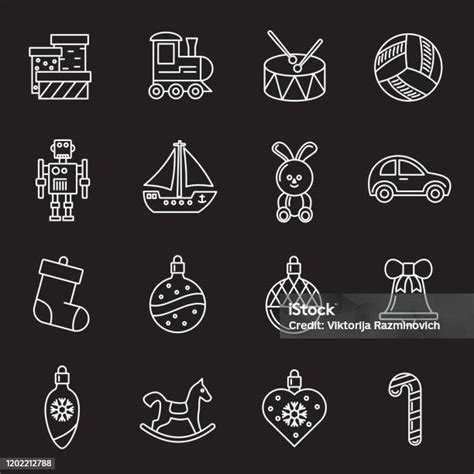 크리스마스 관련 장난감 아이콘은 그래픽 및 웹 디자인에 대한 배경에 개요를 설정합니다 웹 또는 모바일 앱에 대한 창조적 인