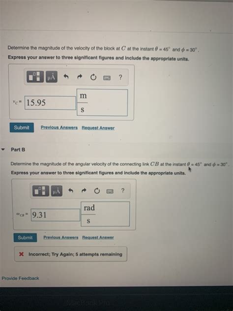 Solved Problem 1663 The Angular Velocity Of Link Ab Is Wab