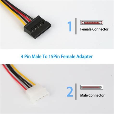 2 Packs 4 Pin Male To 15Pin Female Data Cable Adapter Converter Hard