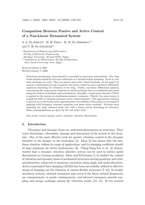 Pdf Comparison Between Passive And Active Control Of A Non Linear Dynamical System