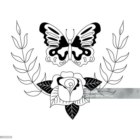 Kupukupu Dengan Tato Mawar Dalam Gaya Y2k 1990an 2000an Desain Elemen