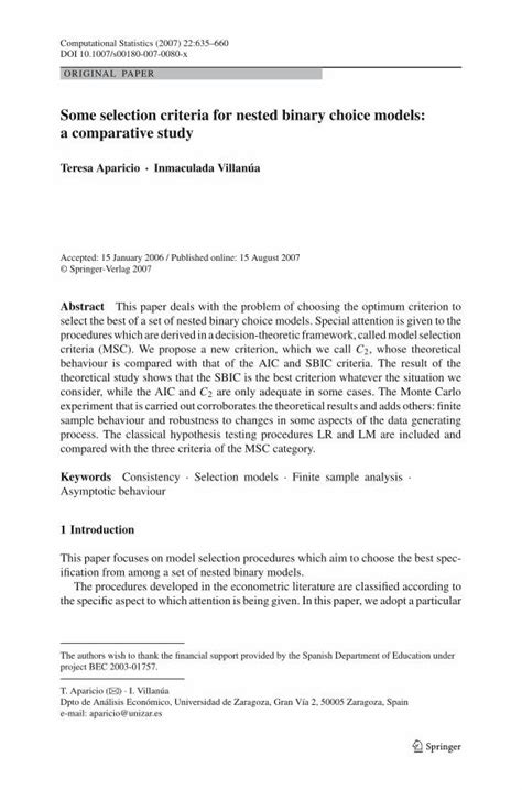 Pdf Some Selection Criteria For Nested Binary Choice Models A