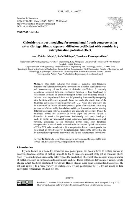 Pdf Chloride Transport Modeling For Normal And Fly Ash Concrete Using Naturally Logarithmic