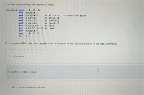 Solved Consider The Following ARM Assembly Code For The Chegg
