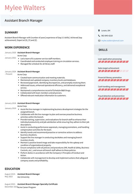 Assistant Branch Manager Resume Examples And Templates