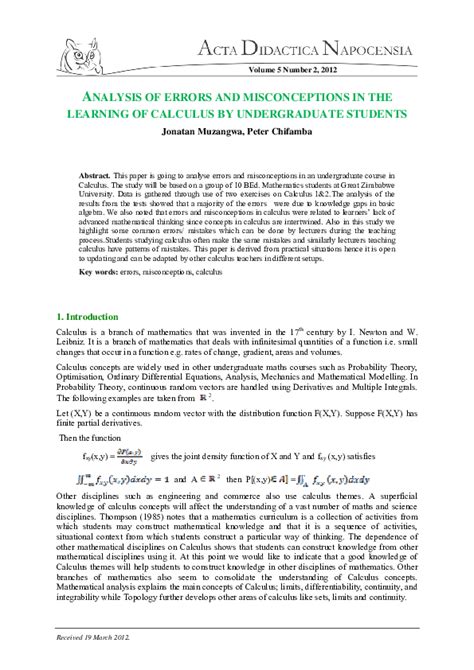 Pdf Volume 5 Number 2 2012 Analysis Of Errors And Misconceptions In
