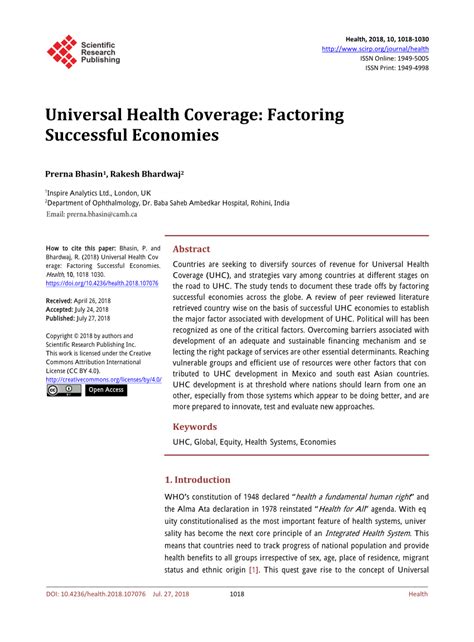 Pdf Universal Health Coverage Factoring Successful Economies