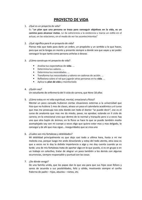 Proyecto De Vida Proyecto De Vida ¿qué Es Un Proyecto De Vida Es “un