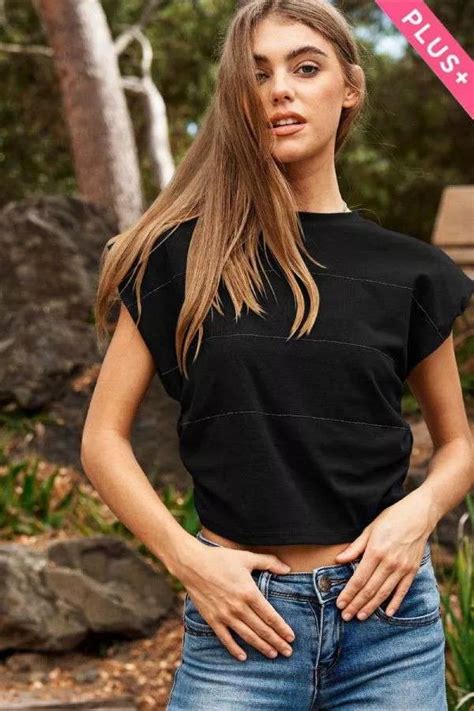 Plus Rhinestone Mock Neck Short Sleeve Crop Top Davi And Dani