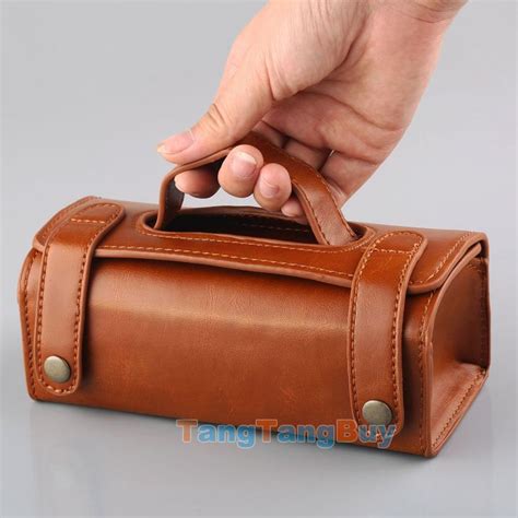 Mens Travel Toiletries Cosmetic Bag Brown PU Leather Shaving Wash