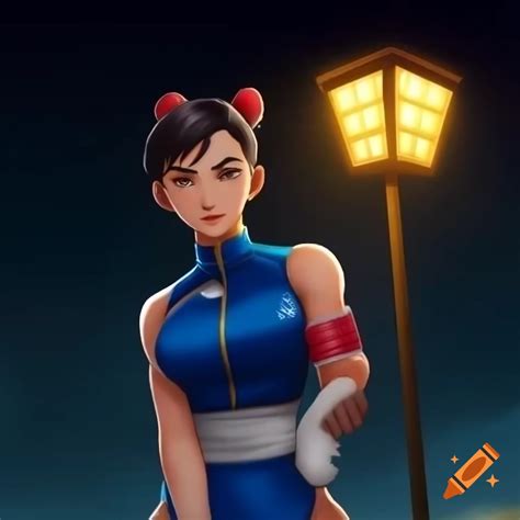 Anime Depiction Of Chun Li From Street Fighter With Akimbo Pose In