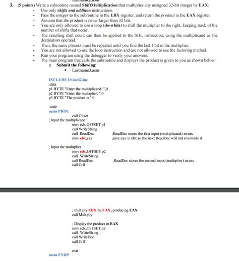 Solved Write A Subroutine Named Shiftmultiplication That