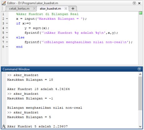 Fungsi If End If Else End If Elseif Else End Pada MATLAB Advernesia