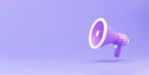 사실적인 3d 메가폰 라우드 스피커 최소한의 개념 보라색 배경에 메가 폰 3d 렌더 일러스트레이션 마케팅에 대한 스톡 사진 및
