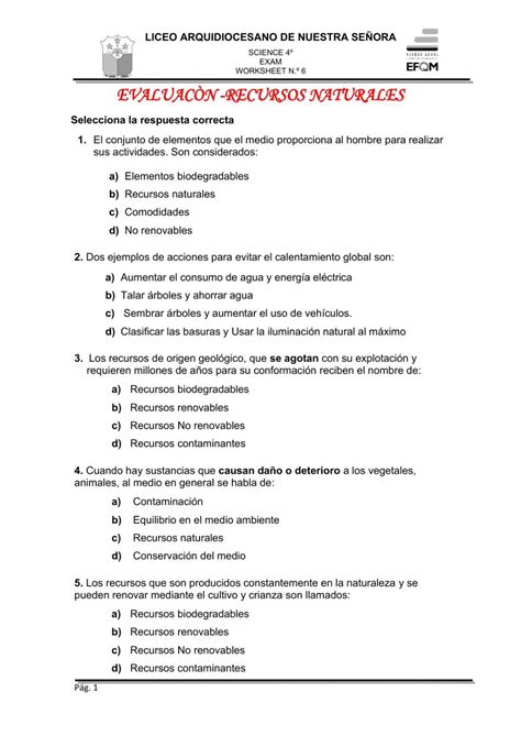 Recursos Naturales Activity For Grado 4 Renovables Y No Renovables