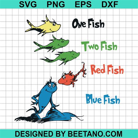 Dr Seuss One Fish Red Fish Blue Fish Svg Dr Seuss Day Svg Cat In The