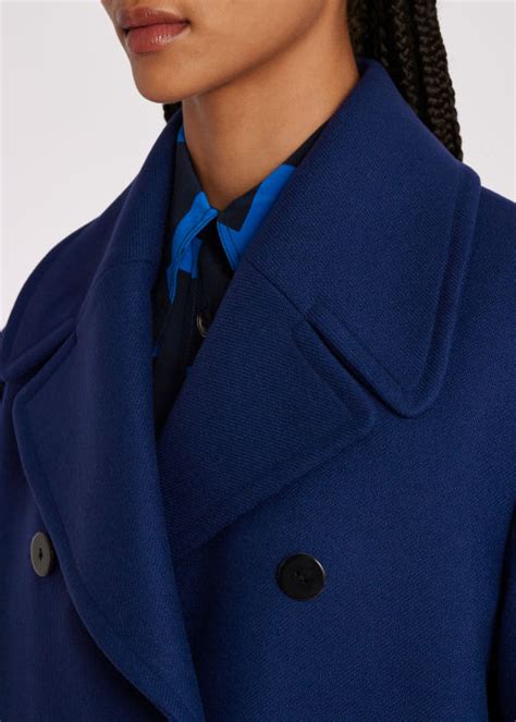 Womens Bright Navy Wool Cashmere Pea Coat